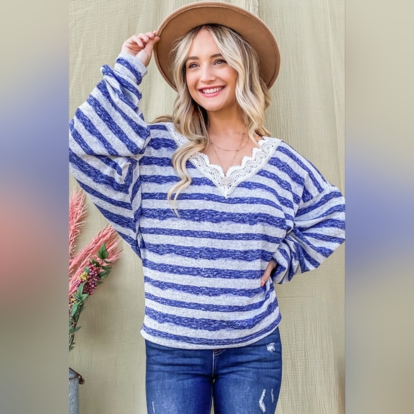 And The Why | Tops | And The Why Striped Lace Detail V Neck Top | Poshmark
